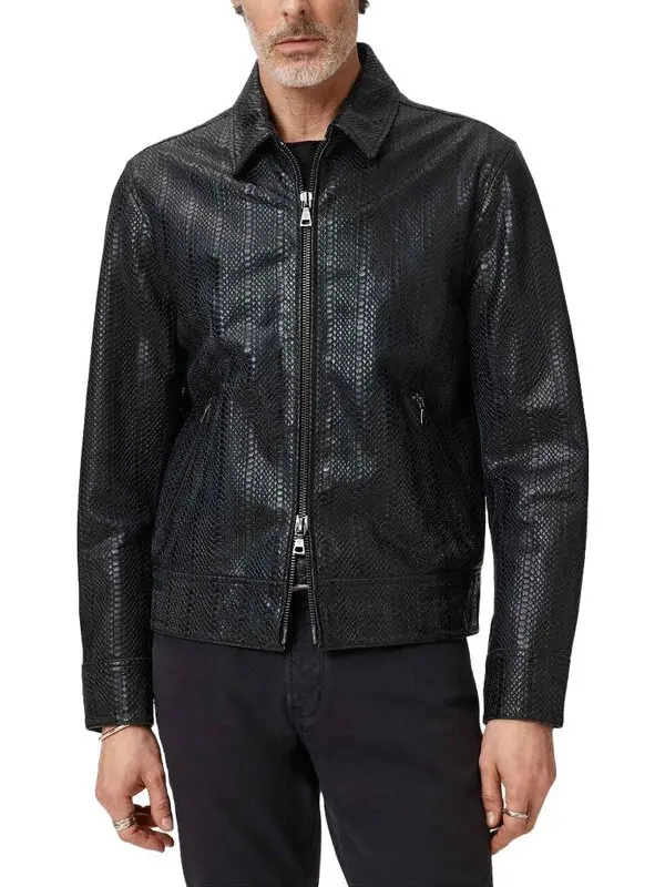 John Varvatos Benjamin Embossed Leather Jacket - Black