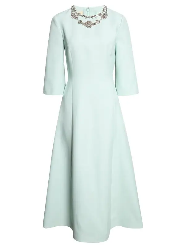 Valentino Garavani Rhinestone Embellished Wool & Silk Crepe Couture Fit And Flare Dress - Green