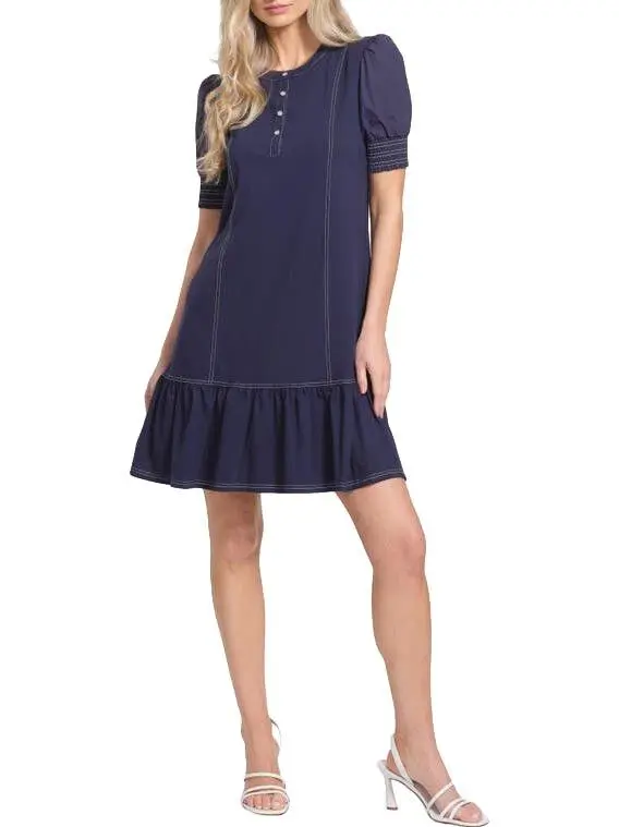 ISAAC MIZRAHI NEW YORK Stretch Cotton Dress With Top Stitch Detail - Navy