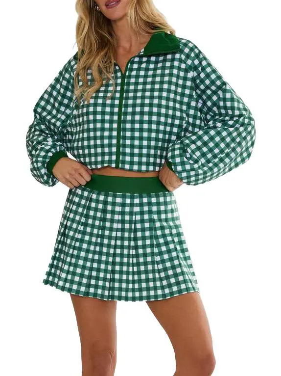 Beach Riot Irina Pleated Gingham Mini Skirt - Fairway Check