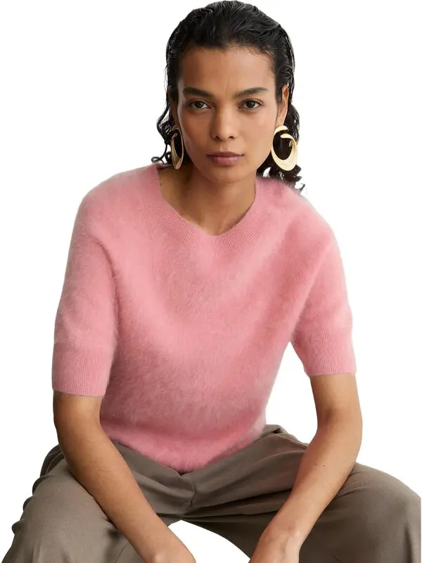 REISS Brushed Cashmere Short-sleeve Top - Pink