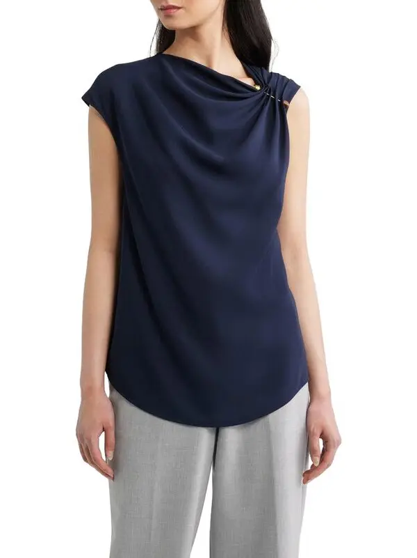 BOSS Bannea Pin Detail Crepe Top - Sky Captain