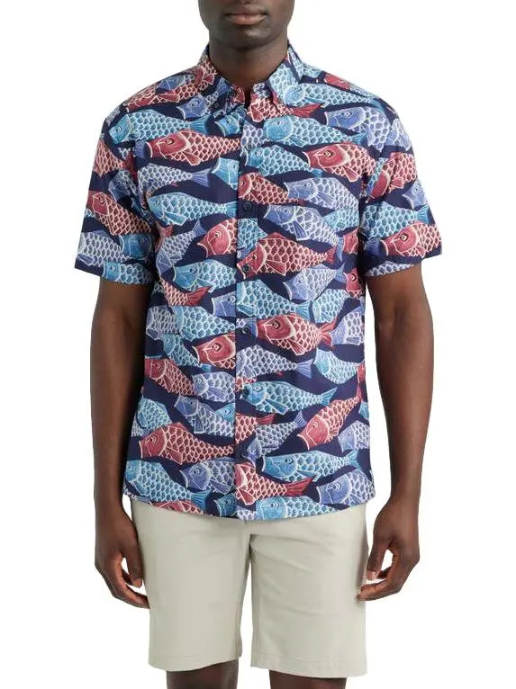 KAHALA Upstream Short Sleeve Cotton Button-down Shirt - Midnight