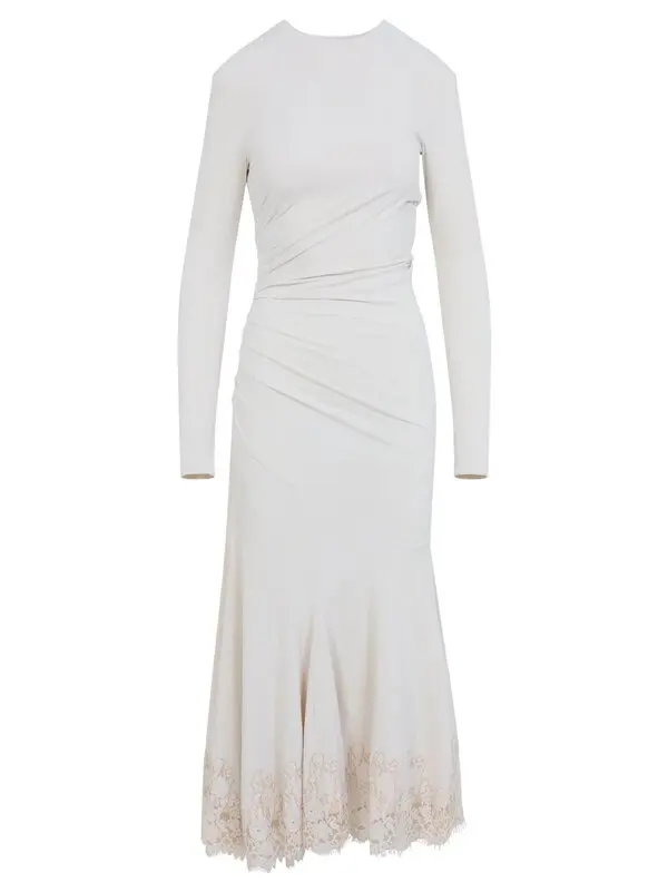 Alberta Ferretti Velvet Midi Dress With Embroidered Lace Hem - Multicolor