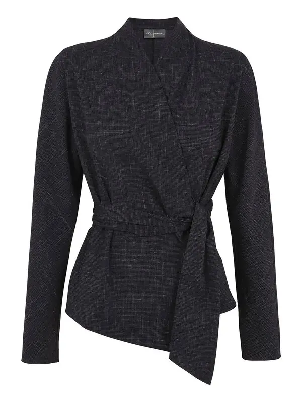 CORTANA Wool-silk Blend Wrap Jacket - Black
