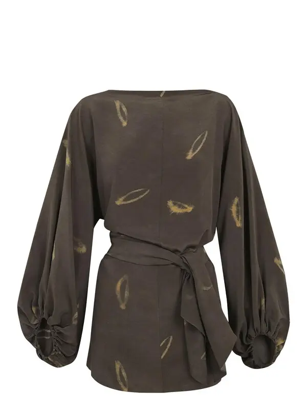 CORTANA Printed Silk Puff Sleeve Top - Print