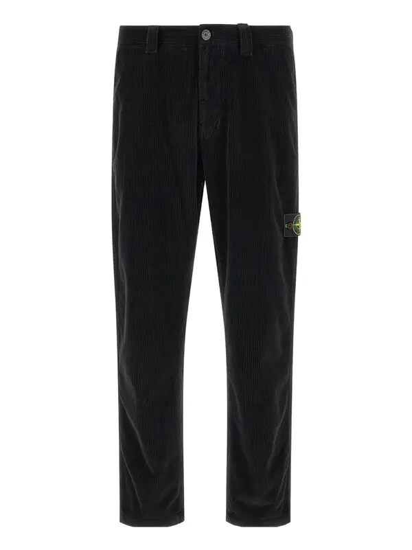 Stone Island Logo Patch Straight Leg Pants - Black