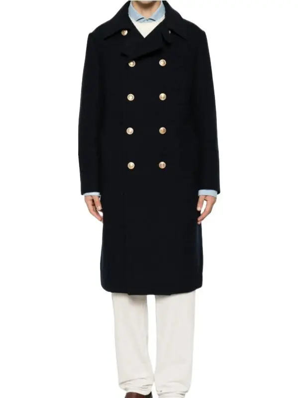 Brunello Cucinelli Double-breasted Coat With Crest Buttons - Black