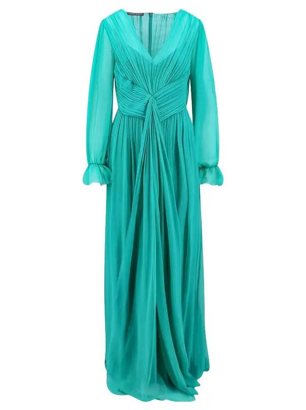 Alberta Ferretti Long Sleeve V-neck Maxi Dress - Green