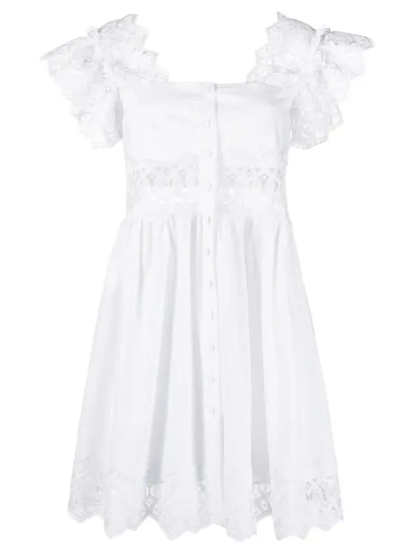 Alberta Ferretti Square-neck Lace Midi Dress - White