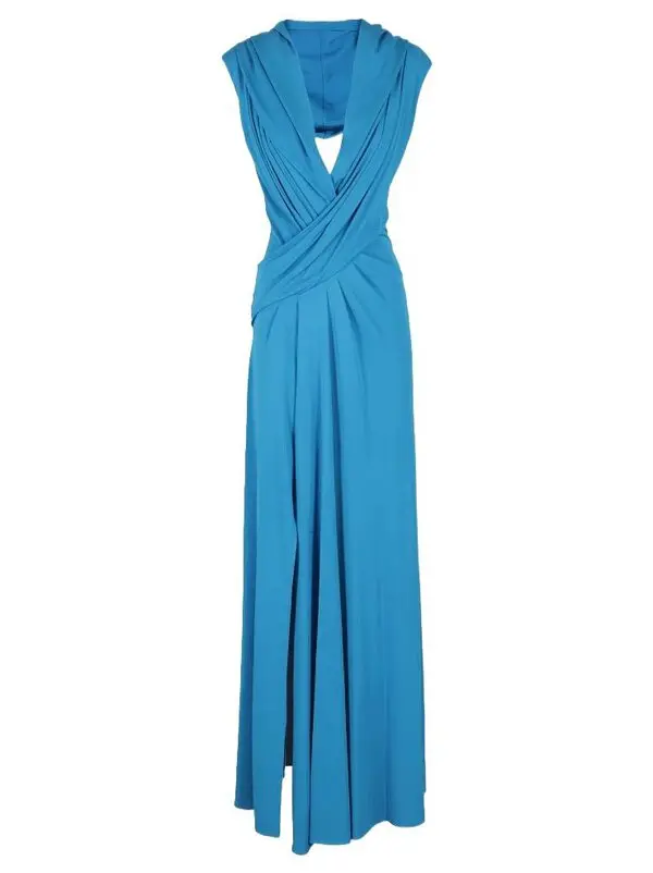 Alberta Ferretti Draped Slouch-hood Gown - Blue