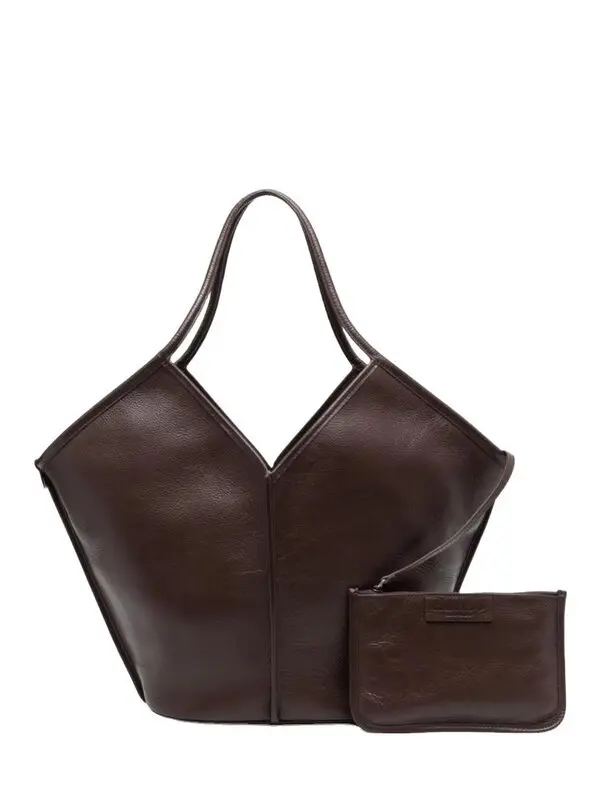 Hereu Double-handled Handbag With Detachable Pouch - Brown