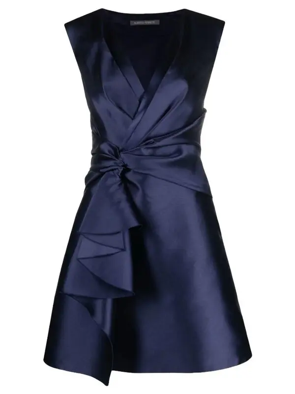 Alberta Ferretti Sleeveless V-neck Dress With Pinched Waist And Draped Detail - Blue