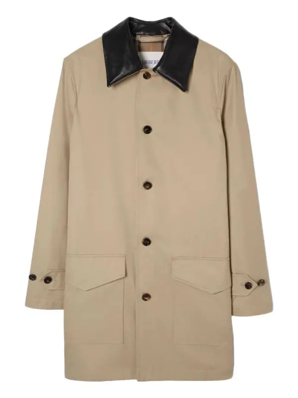 Burberry Mid-length Meadowbank Car Coat With Detachable Leather Collar - Saltmarsh Beige