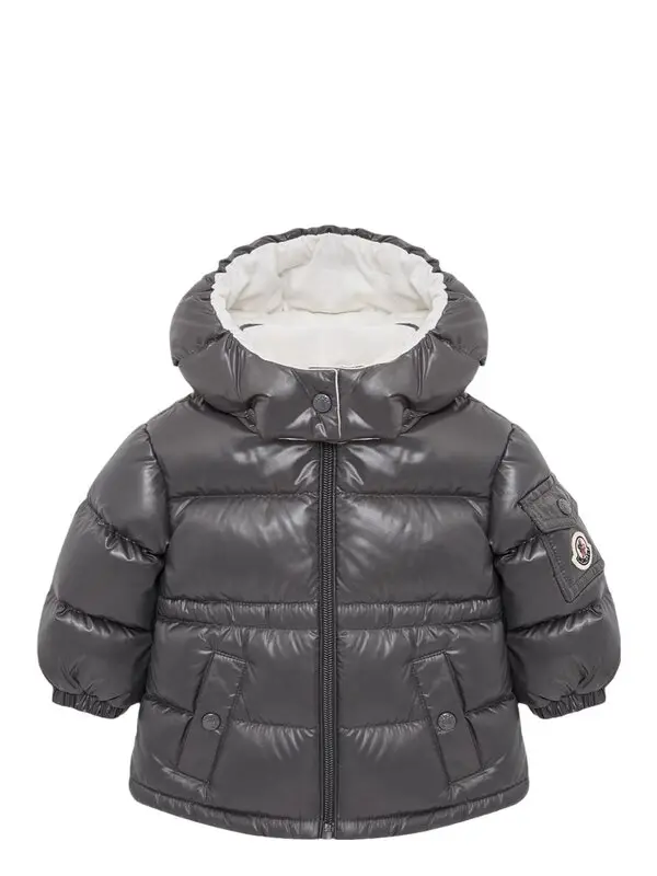Moncler Hooded Down Jacket With Zipper And Pocket Detail - Dark Gray