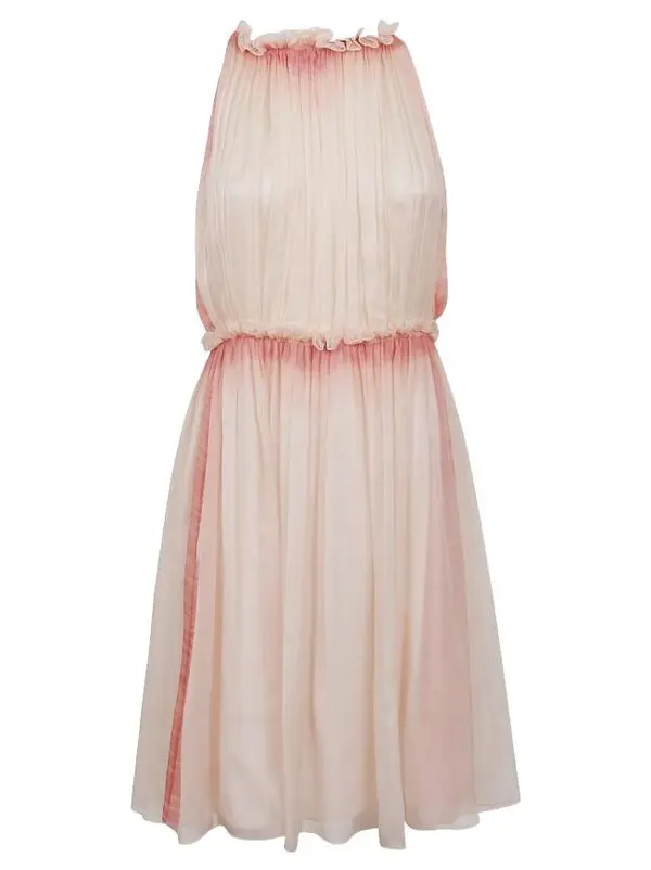 Alberta Ferretti Silk Halterneck Dress With Ruffles - Nude