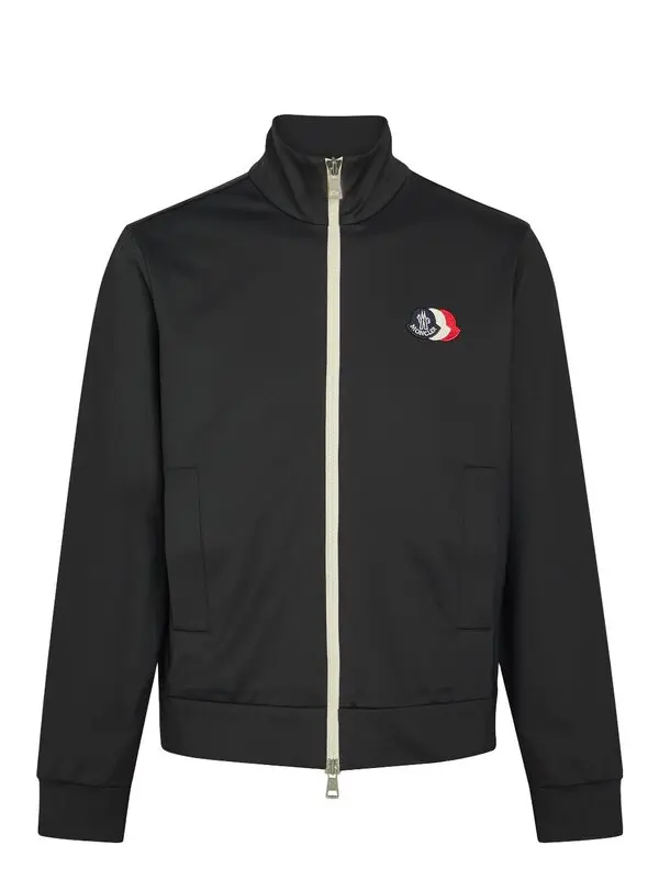 Moncler Logo-appliquéd High-neck Jersey Jacket - Dark Blue
