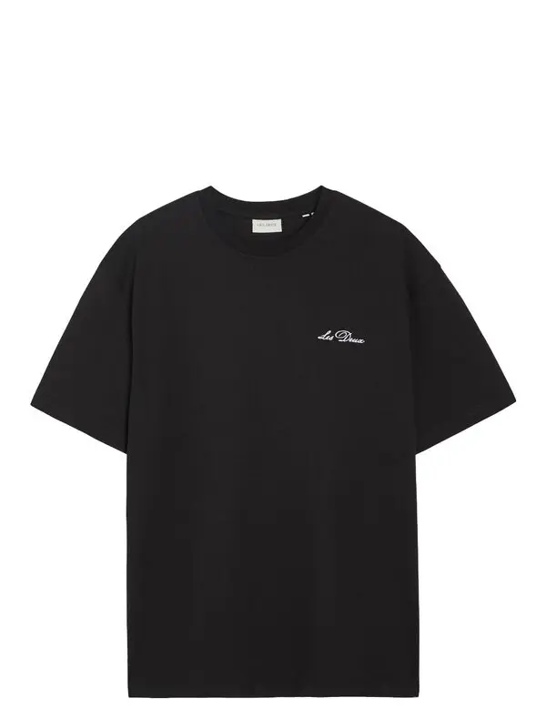 LES DEUX Logo-embroidered Cotton T-shirt - Black