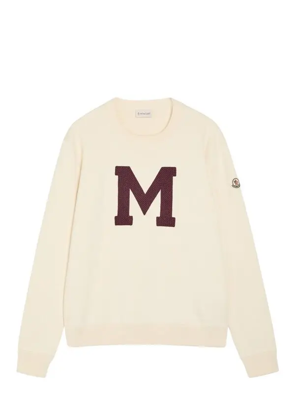 Moncler M' Logo Embroidered Cotton Blend Jumper - Cream