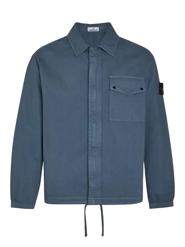 Stone Island Logo-appliquéd Herringbone Cotton Jacket - Blue Dark