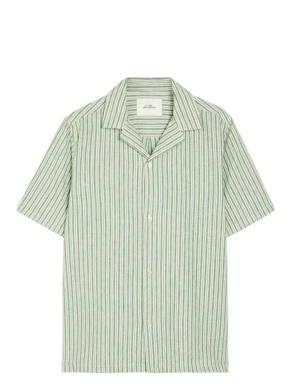 LES DEUX Striped Cotton And Linen-blend Shirt - Light Green