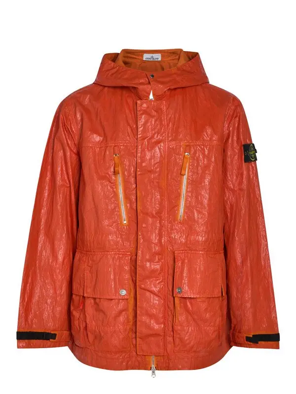 Stone Island Hooded Nylon Tela Jacket - Orange