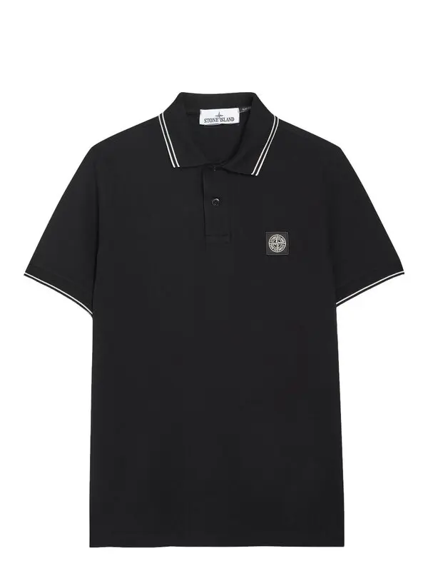 Stone Island Logo-appliquéd Piqué Cotton Polo Shirt - Black