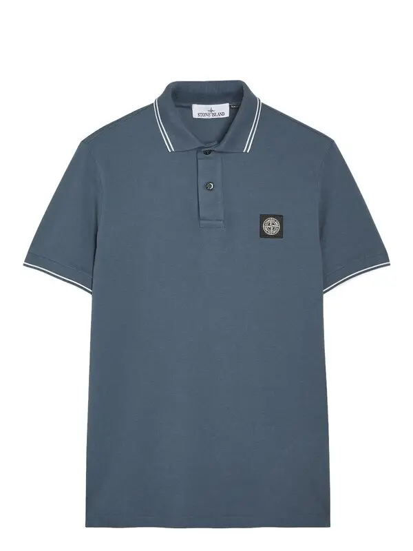 Stone Island Logo-appliquéd Piqué Cotton Polo Shirt - Blue Dark