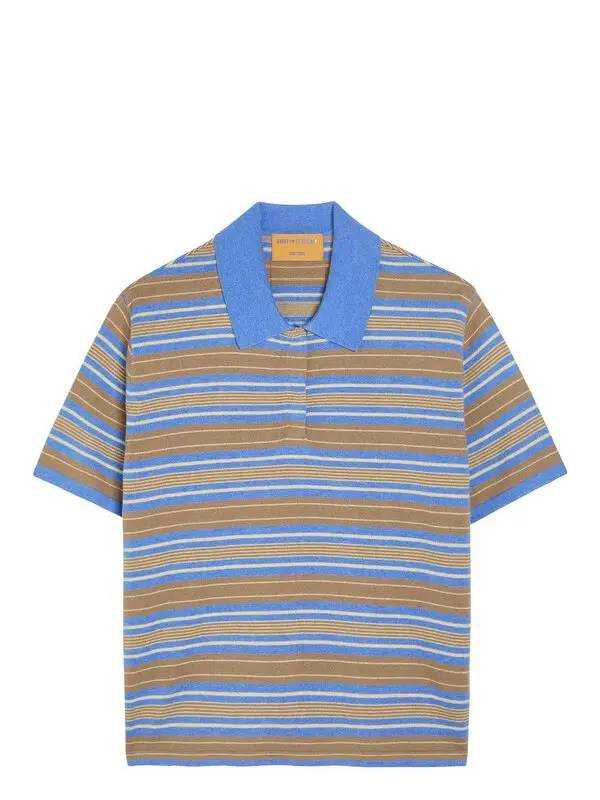 Guest In Residence Striped Cotton And Cashmere-blend Polo Shirt - Blue