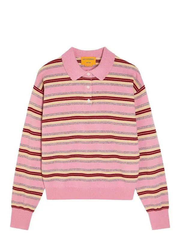Guest In Residence Collegiate Striped Cashmere Polo Top - Pink