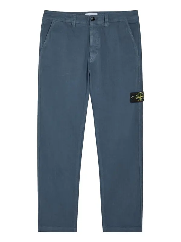 Stone Island Logo-appliquéd Herringbone Cotton Trousers - Blue Dark
