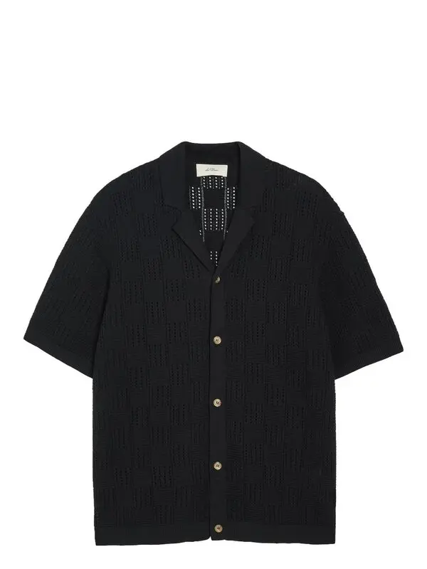 LES DEUX Checked-weave Cotton-knit Shirt - Black