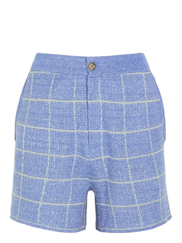 Guest In Residence Plaid Cashmere And Linen-blend Shorts - Light Blue