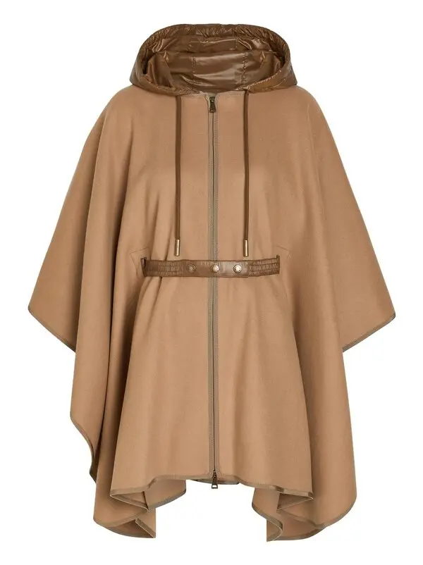 Moncler Belted Hooded Wool-blend Cape - Beige