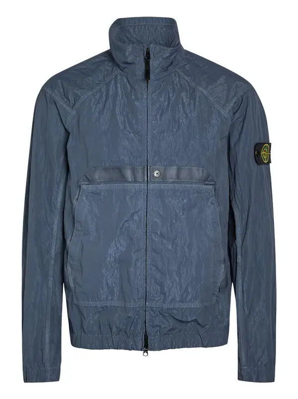Stone Island Warp Crinkled Nylon Zip-up Jacket - Blue Dark