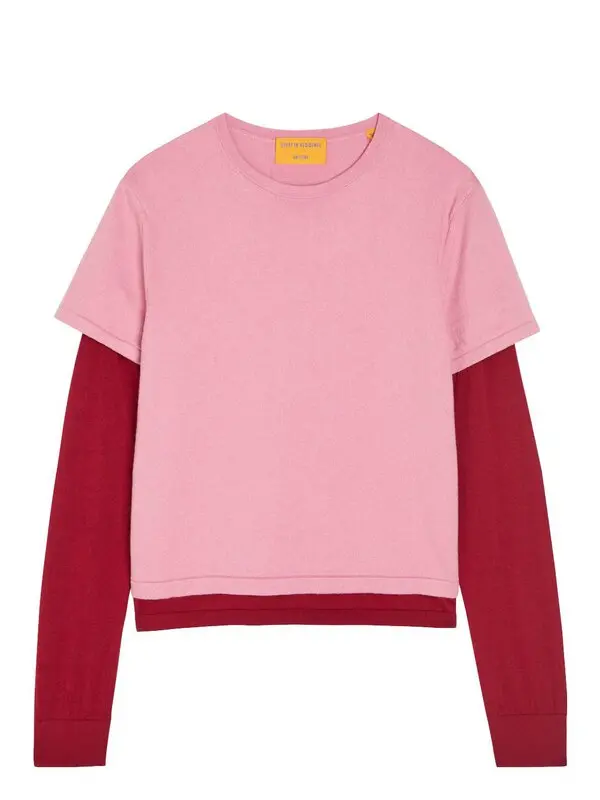 Guest In Residence Layered Long-sleeve Cotton-blend T-shirt - Pink