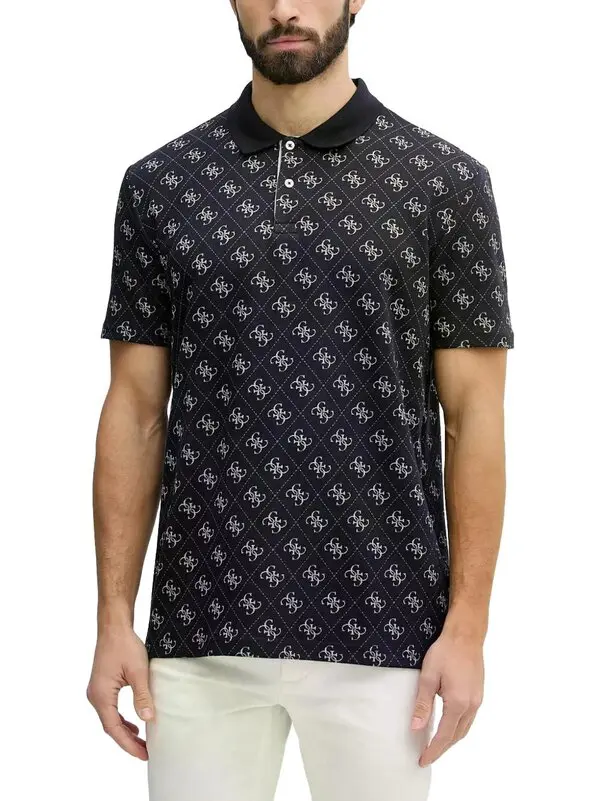 Guess 4g Monogram-print Short-sleeve Polo Shirt - Blue