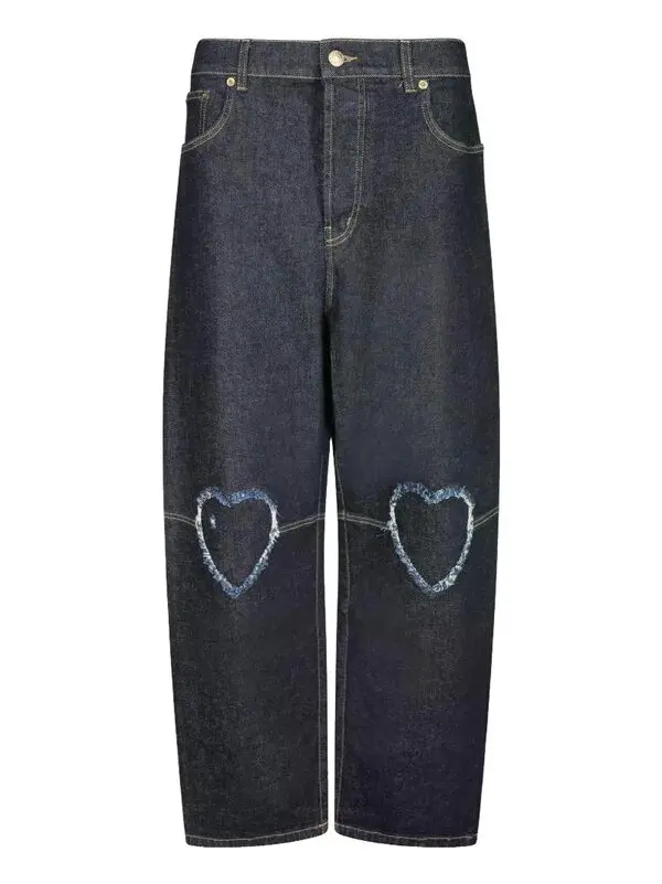 Moschino Heart Motif Frayed Detail Wide-leg Jeans - Blue