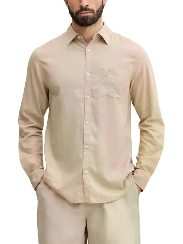 Guess Logo-patch Chest-pocket Shirt - Neutrals