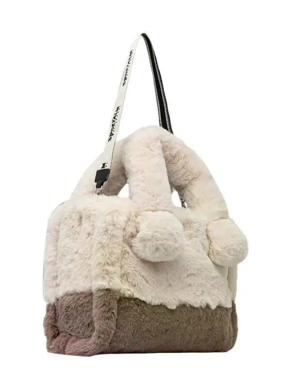 SPORTALM Faux-fur Logo Strap Tote Bag - Neutrals