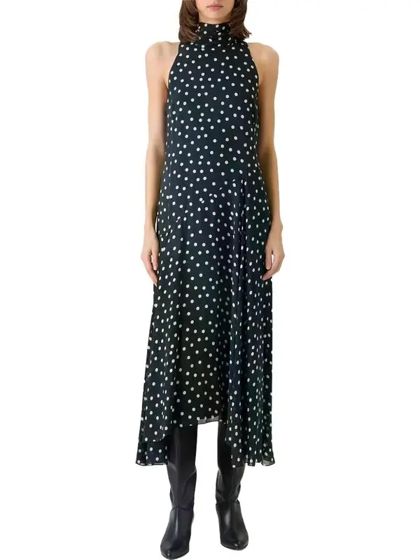 Akris Polka Dot Mock Neck Sleeveless Dress - Black