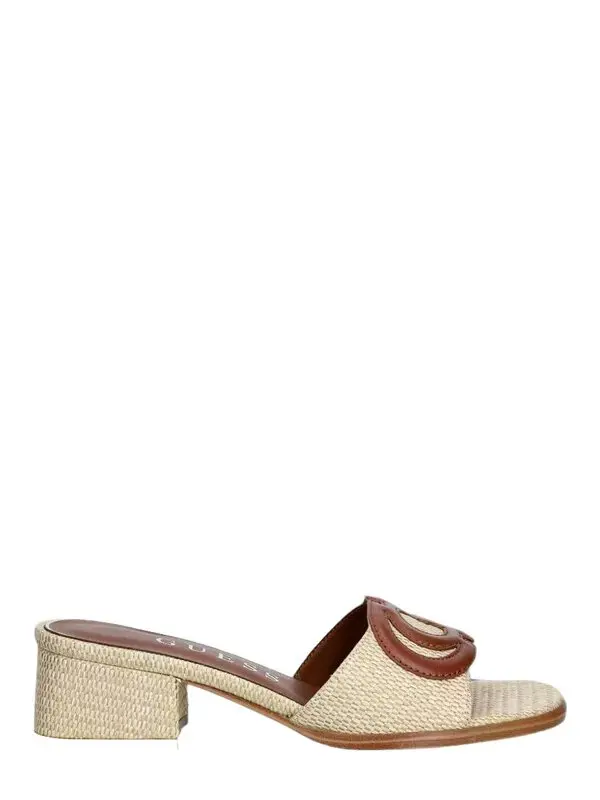 Guess Cerinna Logo Plaque Woven Block Heel Sandals - Neutrals