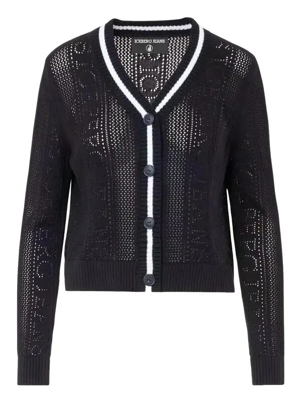 Iceberg Logo-pointelle Cardigan - Black