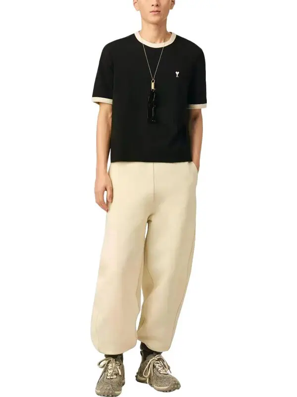 AMI Paris Contrasted Cotton T-shirt With De Coeur - Black