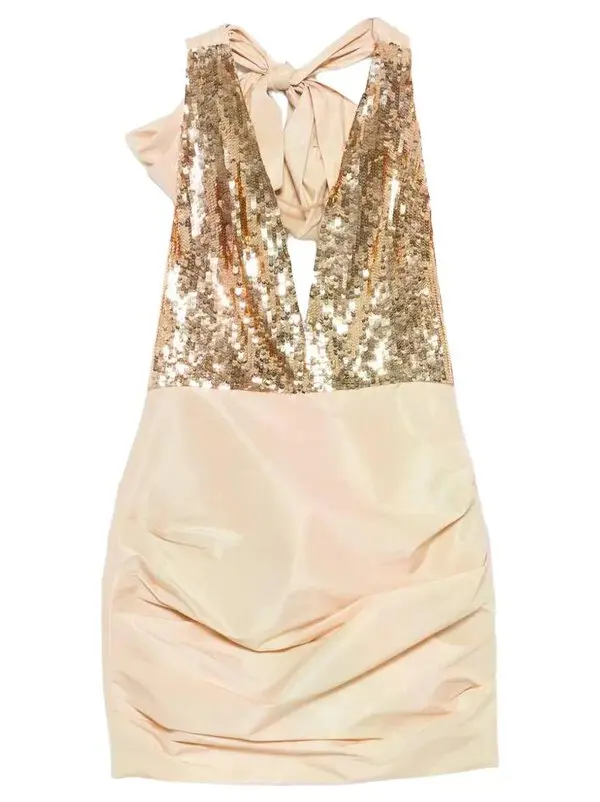 Elisabetta Franchi Sequin-embellished Ruched Mini Dress - Neutrals