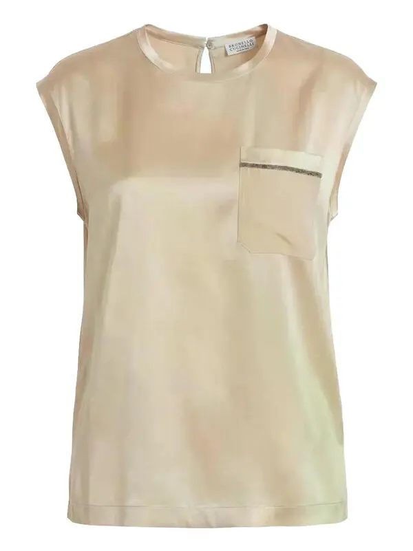 Brunello Cucinelli Silk Monili Embellished Top - Neutrals