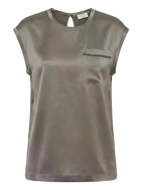 Brunello Cucinelli Monili Chain Embellished Silk Top - Grey