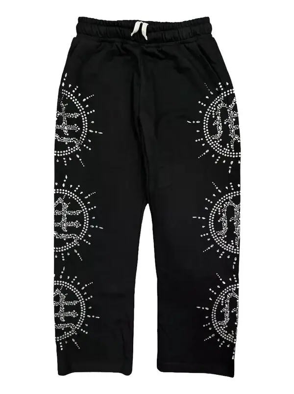 Mixed Emotion Rhinestone-embellishment Track Pants - Black