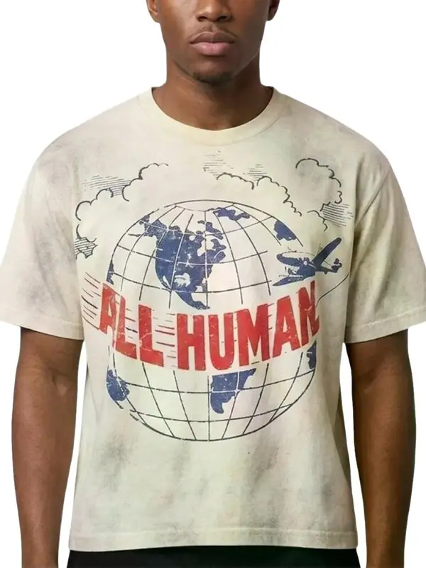 ALL HUMAN Graphic-print Washed T-shirt - Neutrals
