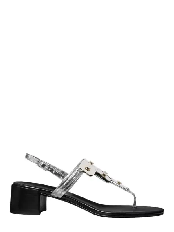 Tory Burch Studded Slingback Block Heel Sandals - Silver